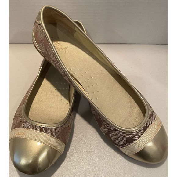 Coach | Shoes | Coach Cecile Signature Balletflats Metallic Gold Cap ...